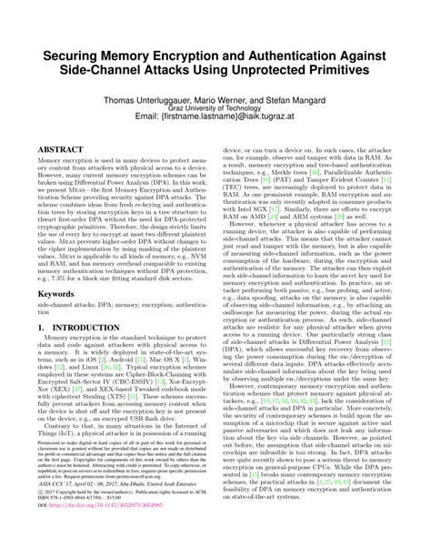 Pdf Securing Memory Encryption And Authentication Against Side