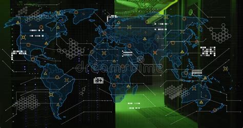 World Map With Data Points And Network Connections Animation Over