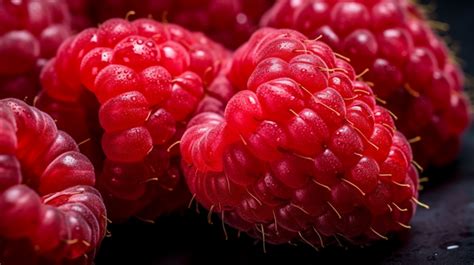 Close Up Capture Of Vibrant Red Raspberry Against A Textured Dark