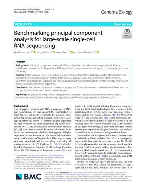 Pdf Benchmarking Principal Component Analysis For Large Scale Single Cell Rna Sequencing