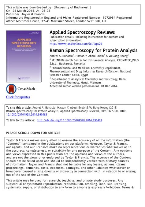Pdf Raman Spectroscopy For Protein Analysis