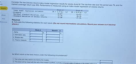 Solved Consider The Two Excess Return ﻿index Model