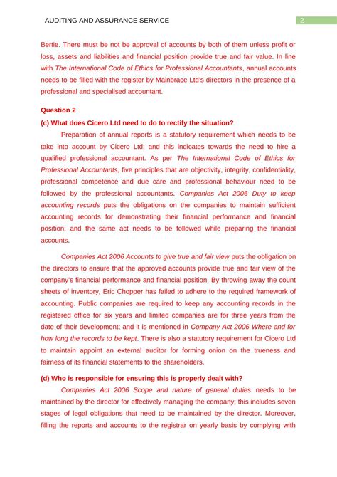 Assurance And Auditing Service Report