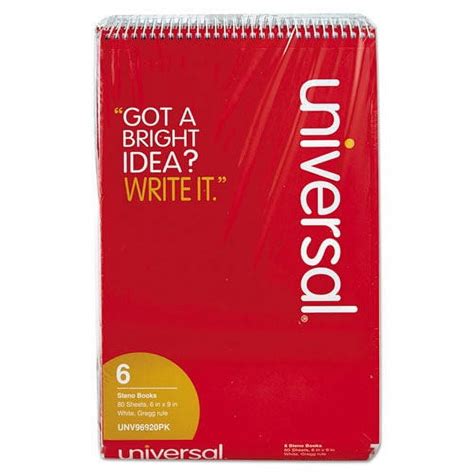 Universal Steno Books Gregg Rule 6 X 9 White Sheets 80pad Red Cover 6