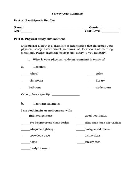Survey Questionnaire Pdf Classroom Behavior Modification