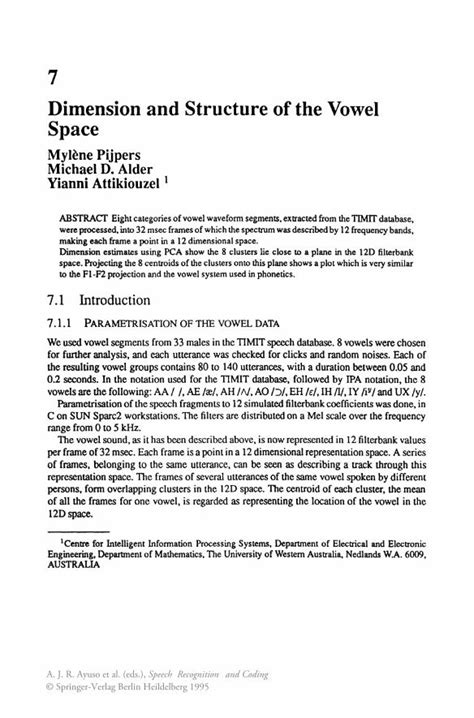 Pdf Speech Recognition And Coding Dimension And Structure Of The