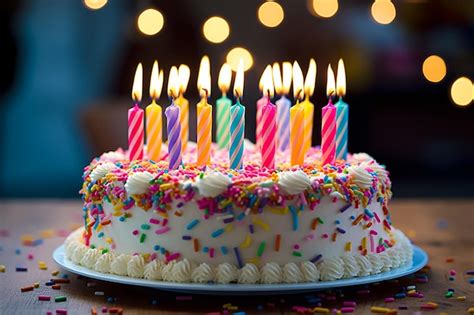 Premium Ai Image A Birthday Cake With Candles On It With A Lit Candle On Top