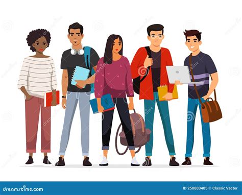 Grupo De Estudantes Universitários Ou Universitários Jovens Felizes Isolados Em Fundo Branco