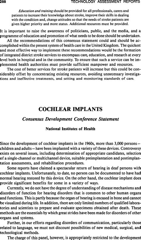 Cochlear Implants Consensus Development Conference Statement