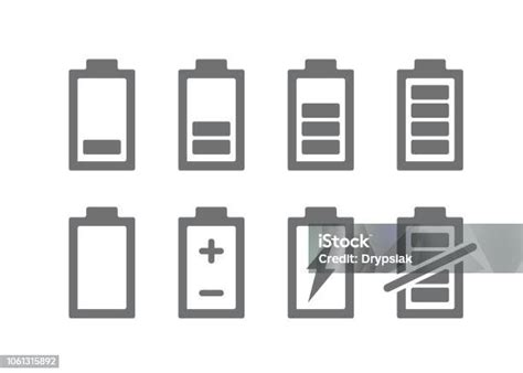 一組電池指示燈圖示充電液位蓄能器符號和在白色背景上的符號插圖向量圖形及更多電池圖片 電池 鹼 一組物體 Istock