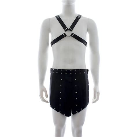 Maryxiong Pu Leather Bondage Restraints Erotic Clubwear Primitive Man