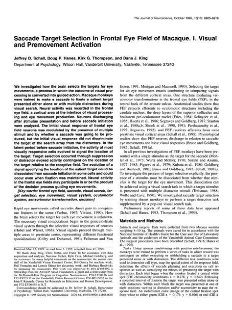 Pdf Saccade Target Selection In Frontal Eye Field Of Macaque I