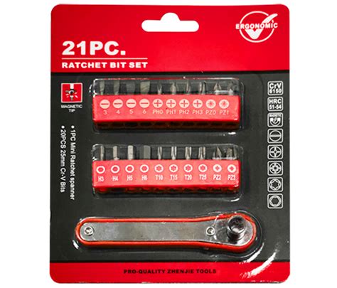 21pc Screw Driver Bit Set With Mini Ratchet Handle
