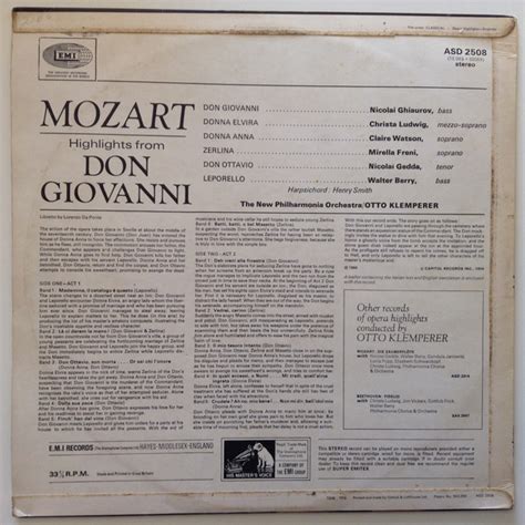 Don Giovanni Highlights Wolfgang Amadeus Mozart Otto Klemperer New