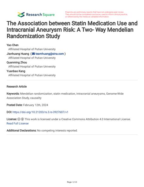 Pdf The Association Between Statin Medication Use And Intracranial