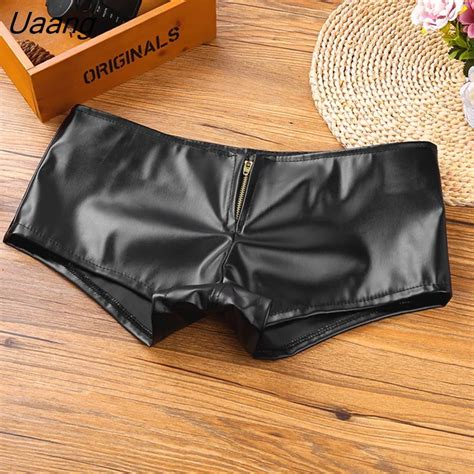 Uaang Women Black Or White Faux Leather Low Waist Front Zipper Sexy