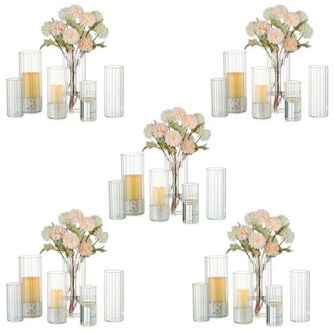 30 Pcs Clear Ribbed Glass Cylinder Vases For Weddings Parties And Home