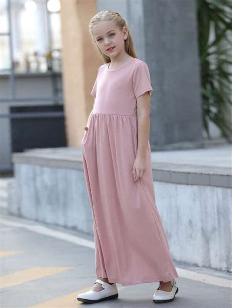Tween Girl Solid Pocket Side Dress Shein Uk