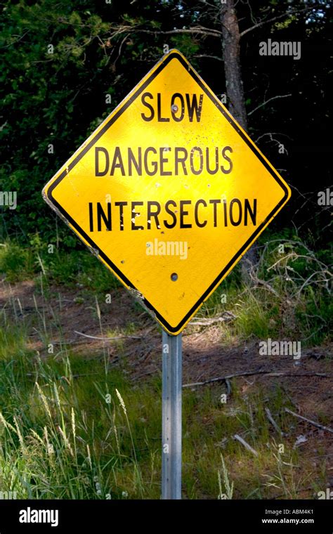 Yellow Warning Sign For Dangerous Intersection Danbury Wisconsin Wi