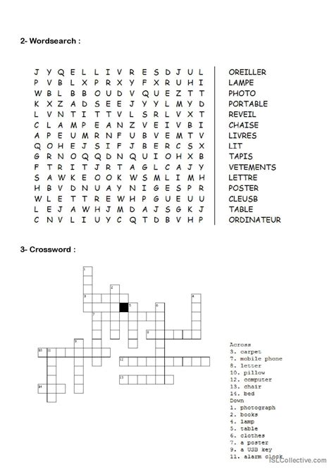 ma chambre mots croisés Français FLE fiches pedagogiques pdf doc