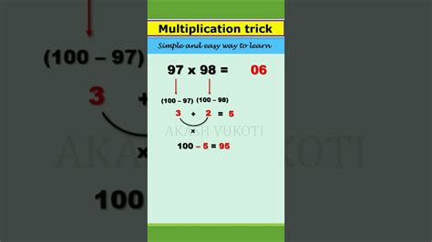 Multiplication Trick With Numbers Near 100 Youtube