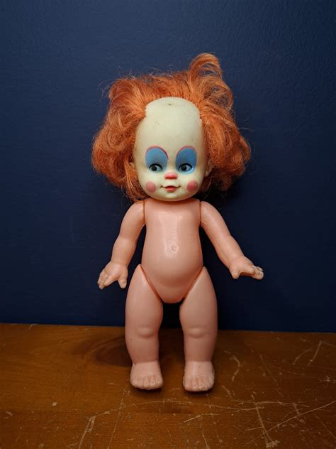 Vintage Creepy Clown Doll With Red Hair And White Face Paint Creepy