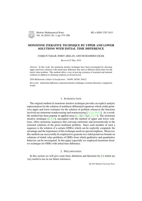Pdf Monotone Iterative Technique By Upper And Lower Solutions With
