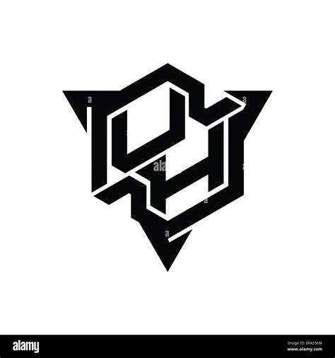 Uh Letter Logo Monogram Hexagon Shape With Triangle Outline Gaming Style Design Template Stock