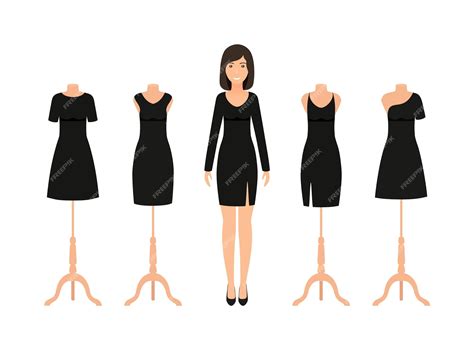 Mujeres En Vestidito Negro Y Cuatro Vestidos En Maniquíes Ropa De