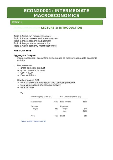 Macroeconomics Intermediate Macro Notes F LECTURE INTRODUCTION Topic Short Run