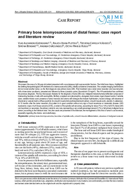 Pdf Primary Bone Leiomyosarcoma Of Distal Femur Case Report And