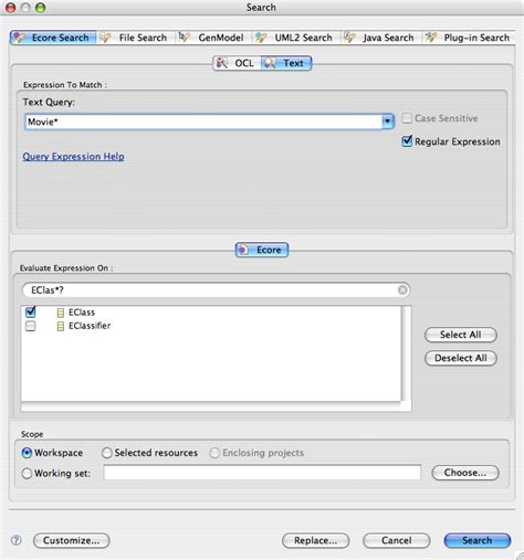 emf search ecore integration eclipsepedia