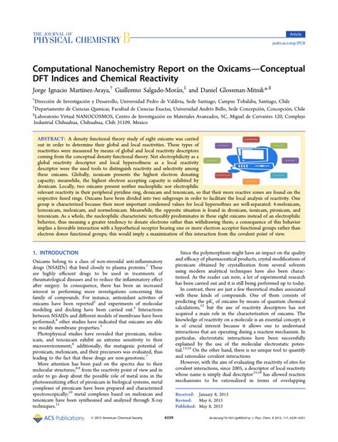 Pdf Computational Nanochemistry Report On The Oxicams Conceptual Dft Indices And Chemical