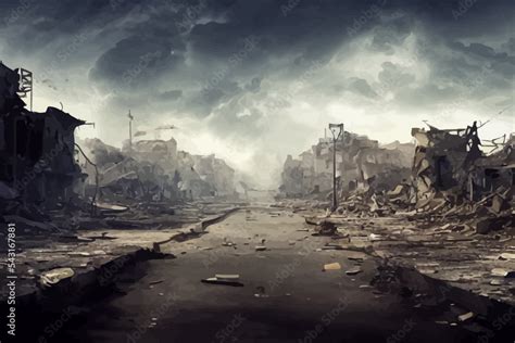 Ruined Abandoned City After War Battle Attack Stock Vector Adobe Stock