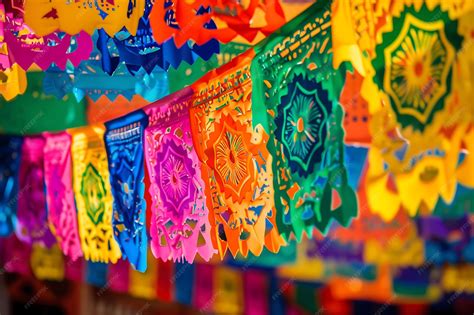 Colorful Mexican Papel Picado Fiesta Celebration Traditional Papel