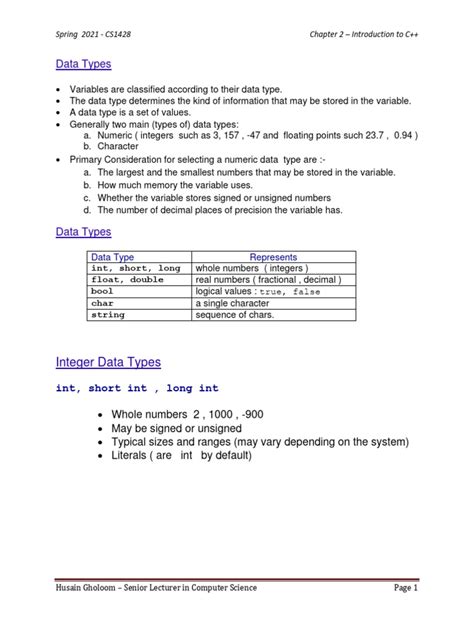 C Lecture 3 Datatypes Pdf Integer Computer Science Data Type