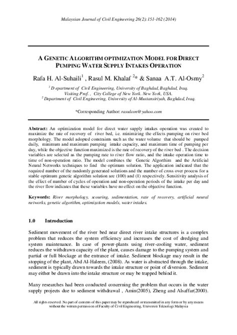 A Genetic Algorithm Optimization Model For Direct Pumping Water Supply Intakes Operation