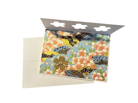 Japanese Chiyogami With Sakura Die Cut Greeting Cards Set Of 3 Etsy