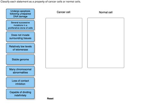solved classify each statement as a property of cancer cells
