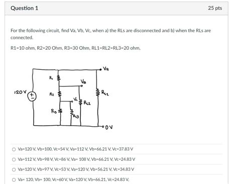 solved question 1for the following circuit find va vb vc