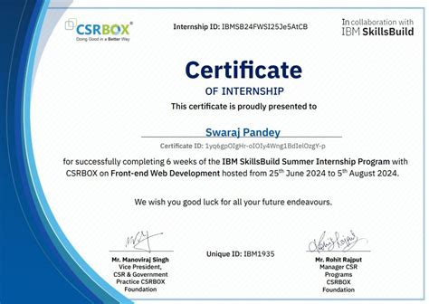 Swaraj Pandey On Linkedin Ibm Csrbox Internship