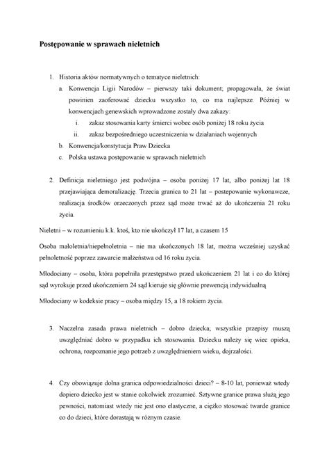 Postępowanie w sprawach nieletnich Postępowanie w sprawach nieletnich Historia aktów Studocu