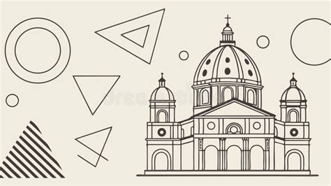 Classical Building With Dome Geometric Shapes Illustration Vector Design Generative Ai Stock