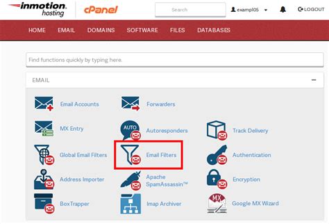 creating user level filtering in cpanel inmotion hosting