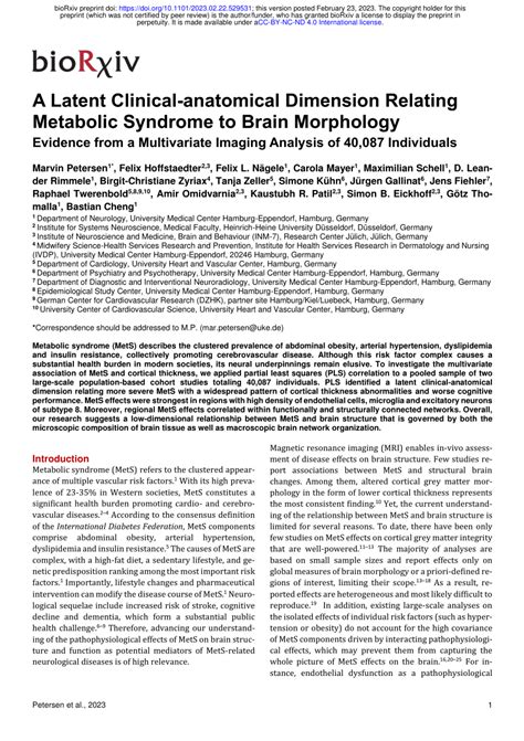 Pdf A Latent Clinical Anatomical Dimension Relating Metabolic