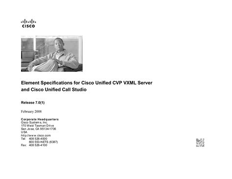Element Specifications For Cisco Unified Cvp Vxml Server Release