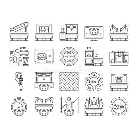 Manufacturing Industry Factory Icons Set Vector Stock Vector