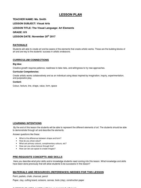 Art Element Lesson Plan Pdf Shape Curriculum