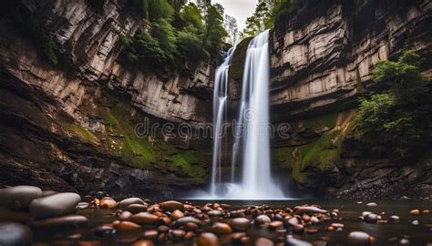 A Dramatic Waterfall Cascading Down A Cliff Stock Illustration