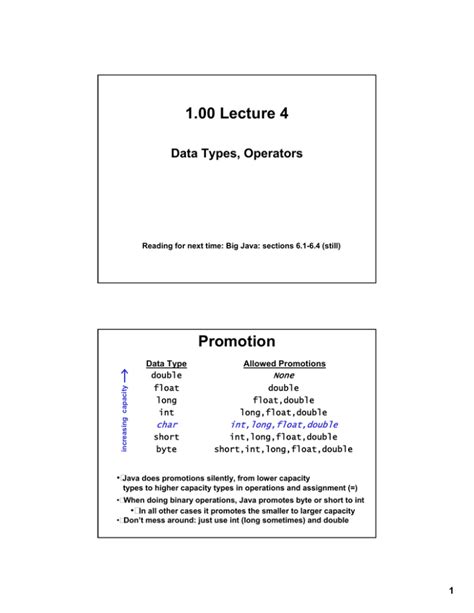 100 Lecture 4 Promotion Data Types Operators None